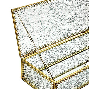 Hipiwe Mirrored Glass Jewelry Display Box - Gold Trinket Lidded Box Keepsake Box Decorative Glass Box Desktop Shadow Box Vanity Organizer Holder for Dresser Bathroom