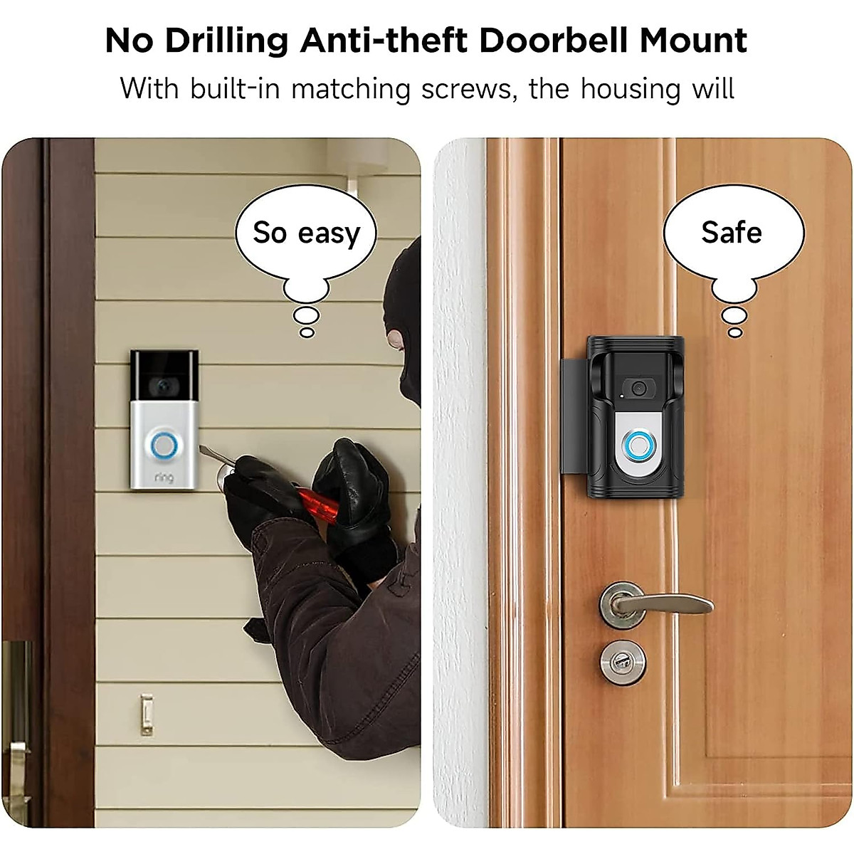 OLAIKE Anti-Theft Door Mount for Video Doorbell 1/2/3/3 Plus/4/2nd Gen & Blink Doorbell, No-Drill Doorbell Mount for Apartment Home Rentals Room (No Doorbell), Black