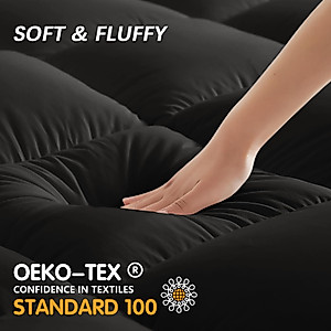 CYMULA Mattress Topper Full, Black Cooling Mattress Pad Cover, Pillow Top Mattress Topper with Elasticated Deep Pockets, Plush Down Alternative Fill Mattress Protector