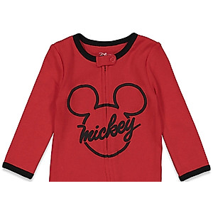Disney Mickey Mouse Infant Baby Boys Zip-Up Long Sleeve Sleep N' Play Coverall Red & Gray 12 Months