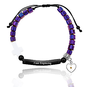 Religious Mustard Seed Cross Bracelet for Women Custom Personalized Purple Hematite Beaded Gold Color Stainless Steel Name Plate Bracelet for Girls Friends Y1447