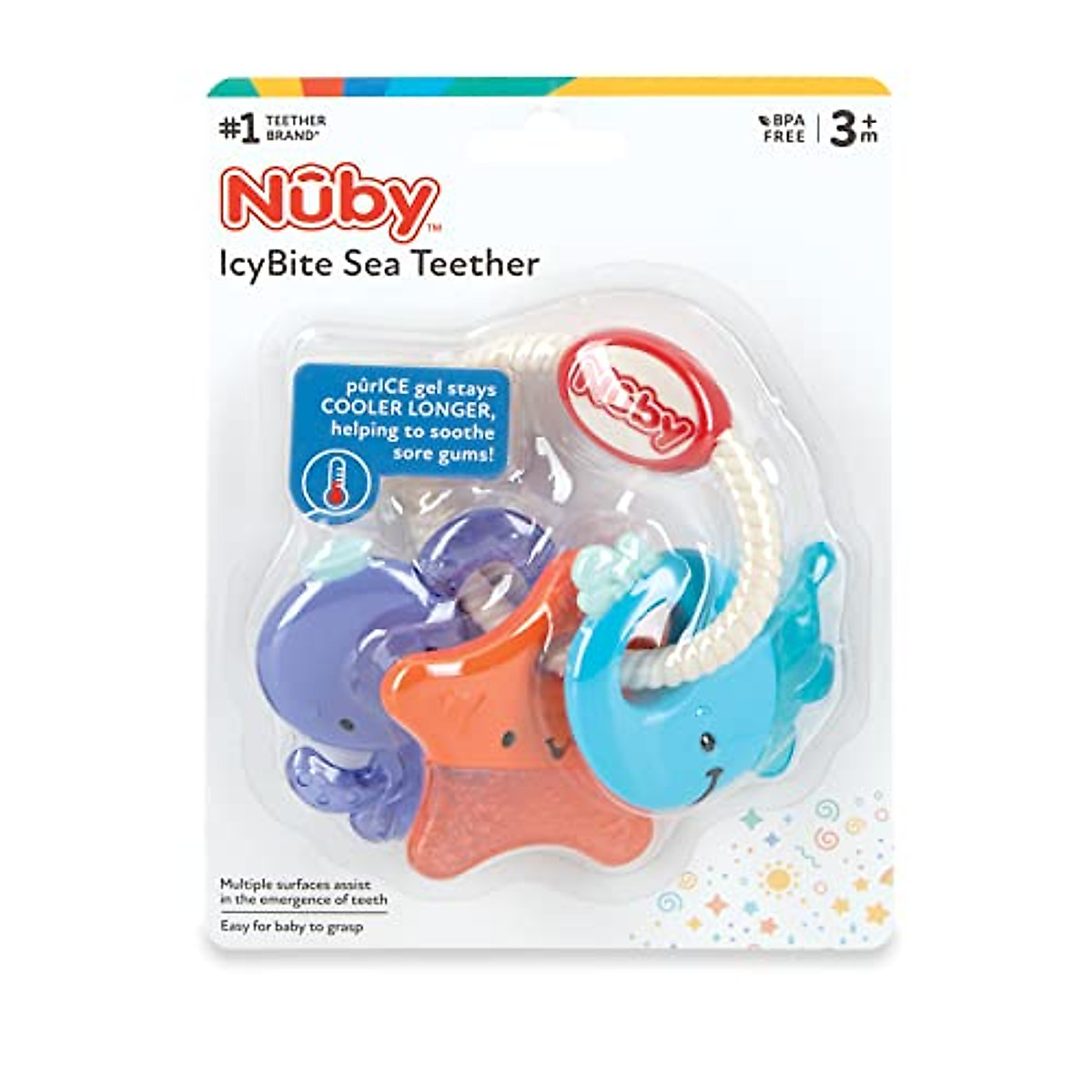Nuby Ice Gel IcyBite Sea Teether Keys, 3M+ Multi