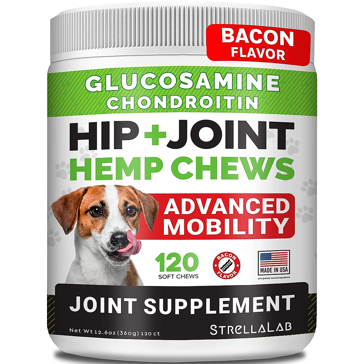 STRELLALAB 120Ct Hemp Glucosamine + 120Ct Glucosamine Treats for Dogs Bundle - Joint Pain Relief + Advanced Mobility - Hemp Oil, Chondroitin, MSM + Omega-3 Fish Oil - Hip & Joint Care - Made in USA
