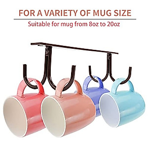 RealPlus 4pcs Under Cabinet Mug Rack, Rustic Mug Organizer Rack Cup Holder Under Shelf 16 Mugs Hooks, Display Hanging Cups Drying Hook for Bar Kitchen Utensils (Bronze)