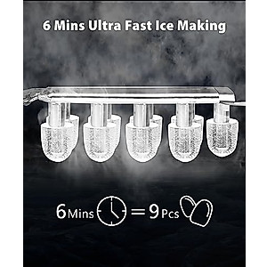 COWSAR Ice Makers Countertop, Portable Ice Maker Machine 6 Mins/9 Pcs Bullet 26.5lbs/24Hrs with Self-Cleaning, Ice Scoop and Basket, Ice Maker for Party/Kitchen/Home/Office