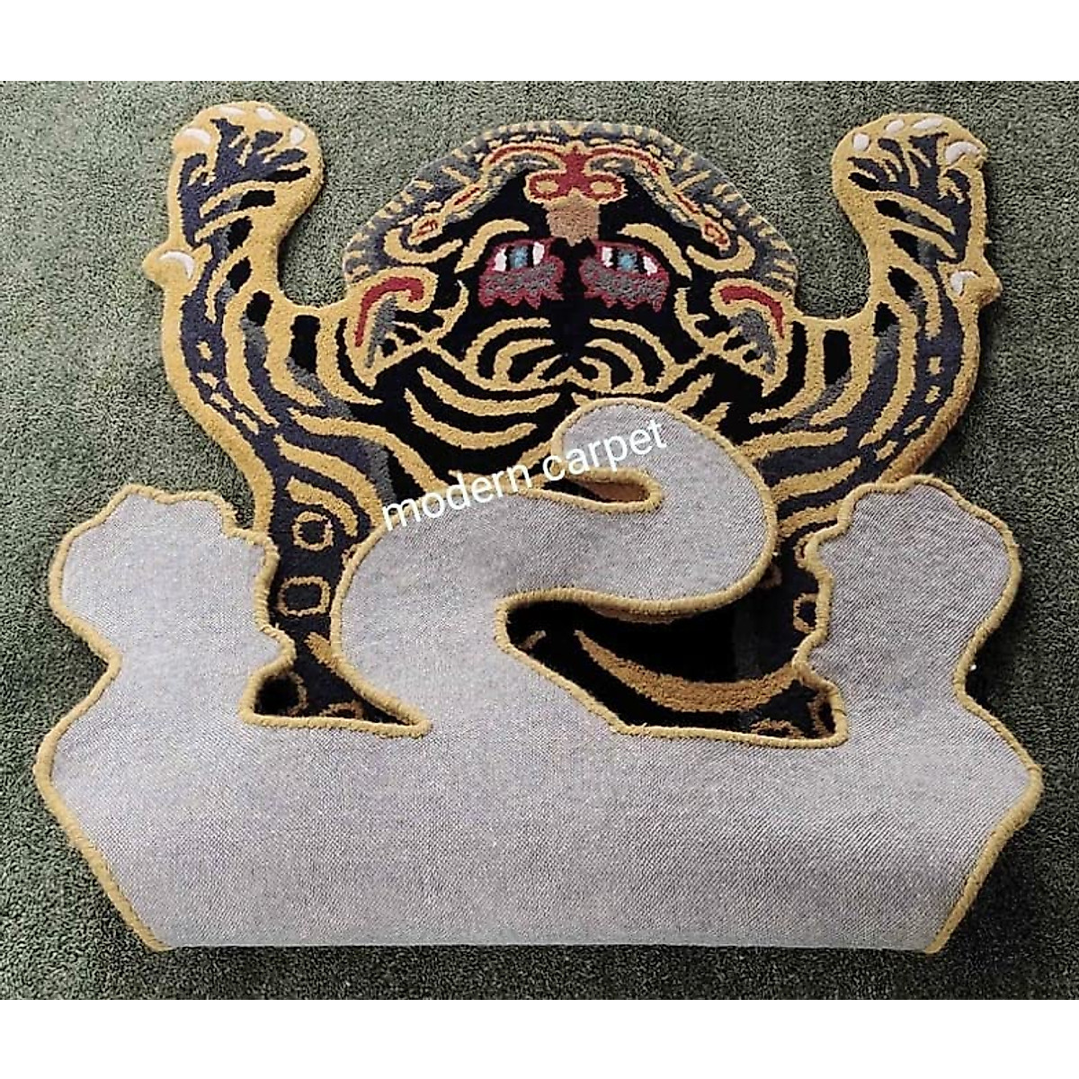 Generic Tibetan Tiger Rugs Skin Shape 2x3 Ft Area Rugs for Resistant Carpet Handmade Tufted 100% Woolen Rugs Animal Carpet for Kid Room Bedroom by Modern Carpet (2X3 FEET), Multicolor