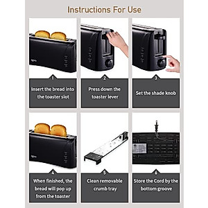 Long Slot Toaster 2 Slice Best Toaster 2 Slice Wide Slot, Vintage Black Toaster with Defrost/Reheat/Cancel/6 Bread Shade Settings/Removable Crumb Tray for Waffles Bagels, Easy To Use, 1000w