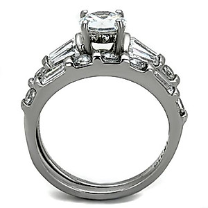 Marimor Jewelry 2.50 Carat Round Cubic Zirconia Stainless Steel Engagement Wedding Ring Set Size 8