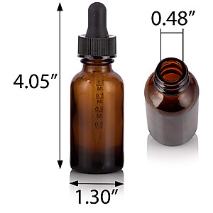 JUVITUS 1 oz / 30 ml Amber Glass Boston Round Bottle with Graduated Measurement Glass Dropper (12 Pack) + Funnel