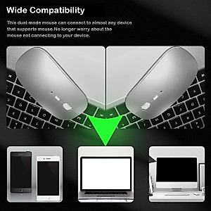 SUNGI Bluetooth Mouse, Rechargeable Wireless Mouse Dual Mode(Bluetooth 5.2+USB),Silent Slim with Adjustable DPI Computer mice for MacBook,Laptop,Tablet,PC,iPad Pro,iPad Air,OS Android,Windows(Silver)