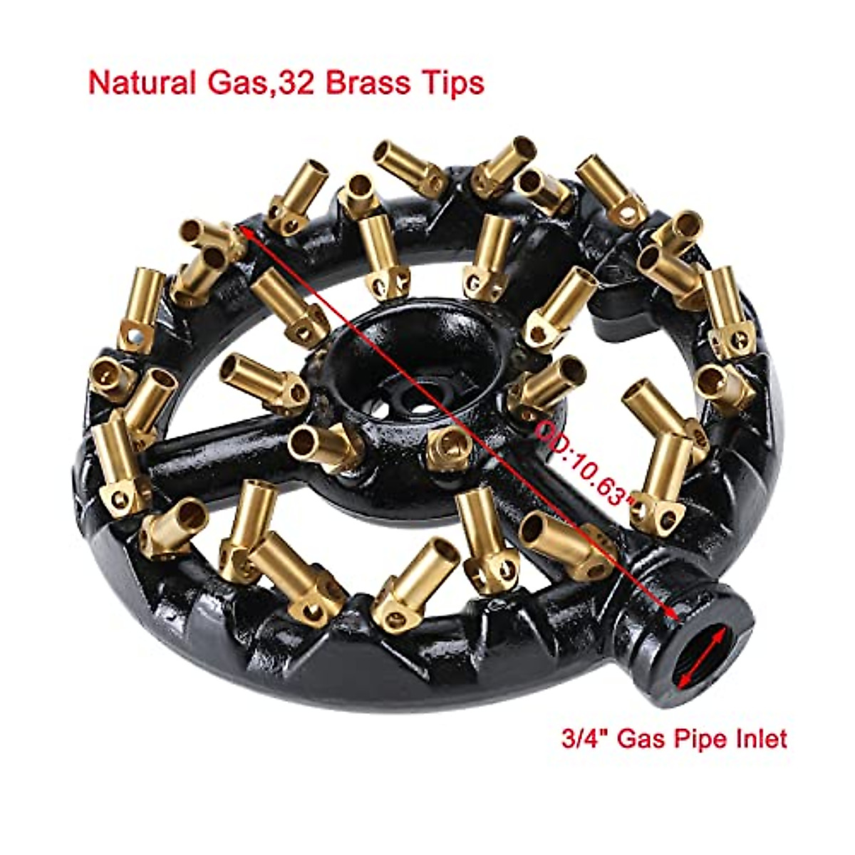 skyehomo Natural Gas Jet Burner for Chinese Wok Range, Grilling, Stir Fry | Bronze Round Nozzle Jet Burner Cast Iron with 32 Brass Tips - Up 160,000 BTU
