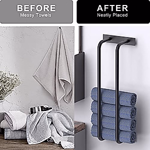 WUIVIUT Adhesive Towel Racks for Bathroom Wall Mounted, Rolled Bath Towel Holder Storage-Stainless Steel, Black Towel Shelf for Bath Towels, Hand Towels