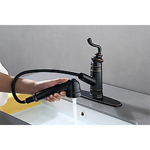 Derengge Single Handle Kitchen Sink Faucet,Oil Rubbed Bronze Pull Out Kitchen Faucet with Deck Plate,1 Hole or 3 Hole Installation,F-825-KG ORB