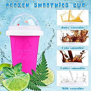 Slushie Maker Cup, TIK TOK Frozen Magic Smoothies Cup, Double Layers Silica Cup, DIY Homemade Slushies, Cooling Maker Cup, Freeze Mug Tools, Portable Squeeze Icy Cup for Milkshake (Pink)