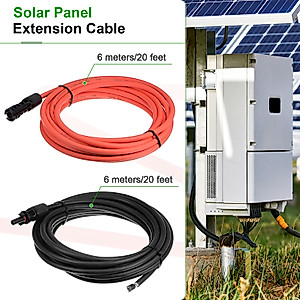 MECCANIXITY Solar Panel Wire 20ft 8 AWG 10mm2 Solar Cable Tinned Copper Wire with Female and Male Connector Black Red for RV Boat Marine Solar Panel