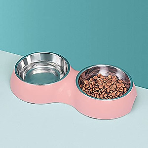 FUUIE Bowls for Food and Water Double Pet Bowls Dog Food Water Feeder Stainless Steel Pet Drinking Dish Feeder Cat Puppy Feeding Supplies Small Dog Accessories (Color : Blue)
