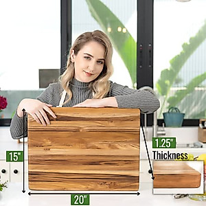 BEEFURNI Teak Wood Cutting Board with Hand Grip, Wooden Cutting Boards for Kitchen Medium, Chopping Board Wood, Gifts for Mom, Mothers Day Gifts, (Medium, 20 x 15 x 1.25 inches)