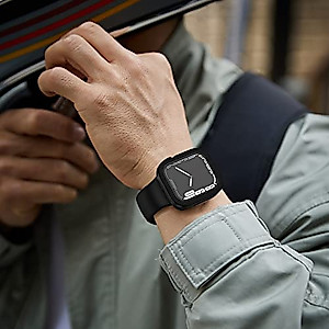 2 Pack 2 in 1 Waterproof Case for Apple Watch Series SE SE2 6 5 4 44mm, Straight Edge PC Front & Back Bumper with Tempered Glass Screen Protector 360 Protective Cover for iWatch (44mm, Black/Black)