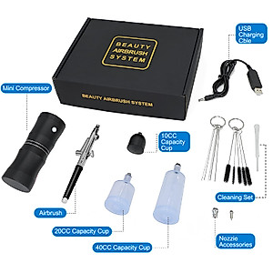 Nlapldy Airbrush Kit with Air Compressor, Upgraded 7.4V 34PSI Air Brush Gun Rechargeable Portable Cordless Air Brush Painting with 0.4mm Nozzle for Painting, Nail Art, Tattoo (Black)