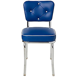 Richardson Seating Chrome Diner Chair with Button Tufted Back and 2" Box Seat, NULL, Metal, Royal Blue