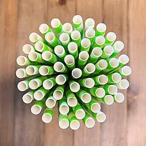 Stripe Paper Straws - Lime Green White - 7.75 Inches - Pack of 100 - Outside the Box Papers Brand