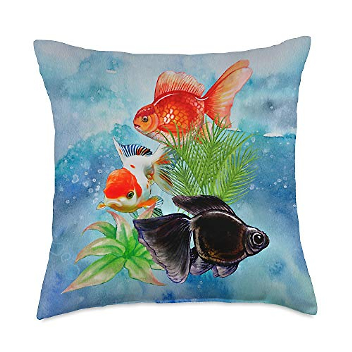 Goldfish Lovers Gifts Fancy Oranda Goldfish Black Moor Ornamental Aquarium Fish Throw Pillow, 18x18, Multicolor