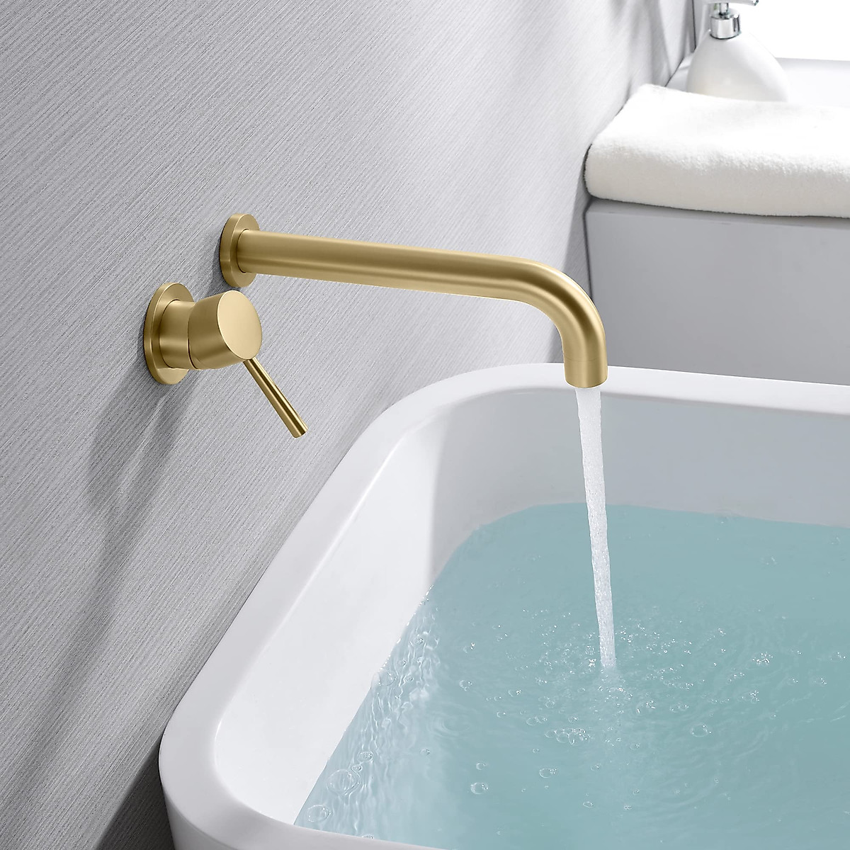 sumerain Tub Filler Wall Mount Roman Tub Faucet Brushed Gold Single Left-Handed Handle Brass Bathtub Faucet