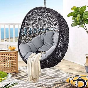 Modway EEI-739-GRY-SET Encase Wicker Rattan Outdoor Patio Porch Lounge Egg, Swing Chair with Stand, Gray