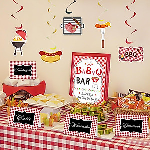 24PCS BBQ Party Decorations Place Cards for Table Setting Red Gingham Tent Cards Plaid Chalkboard Signs with Marker Picnic BBQ Decorations Food Labels for Party Buffet Birthday Baby Shower Party