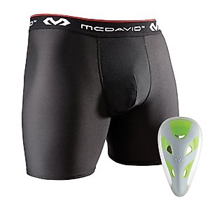 McDavid 9255 Performance Boxer Short with Cup (Black, Small), Model:9255CFR
