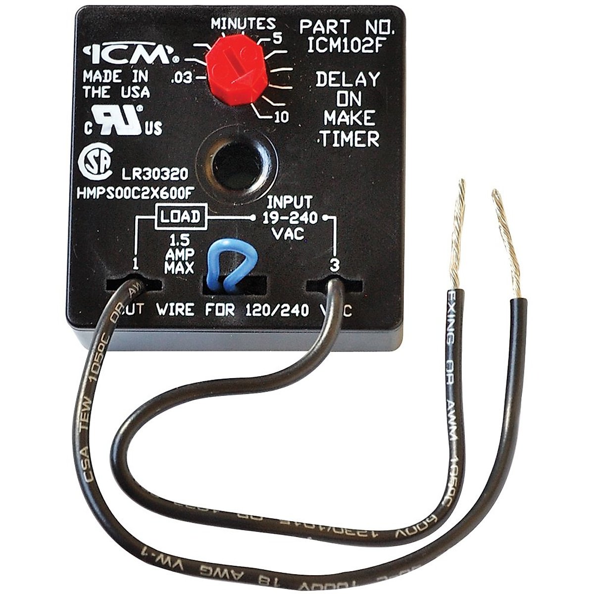 ICM Controls ICM102F DOM Timer, 10 Minutes Adjustable with 6" Wire Terminals