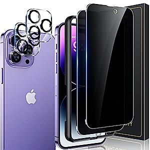 UniqueMe [2+2+1 Pack for iPhone 14 Pro Max 6.7 inch Privacy Screen Protector, Camera Lens Protector with Installation Frame, Tempered Glass Film [Anti-Spy][8K Ultra HD] Anti-Blue Light Eye Protection