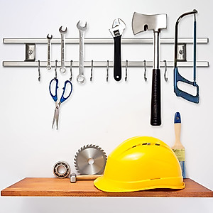 WANLISELL Magnetic Knife Holder for Wall 17.7 Inch Stainless Steel Magnetic Knife Holder Heavy Duty Wall Mounted Magnet Bar Rack With Hooks, Kitchen Utensil Holder