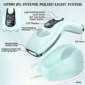 DEESS IPL Laser Hair Removal with ICE Freezing Point Cooling System, Unlimited Flashes at-Home Permanent Hair Removal Device for Women and Men, Long-lasting Reduction of Body & Face Hair Regrowth