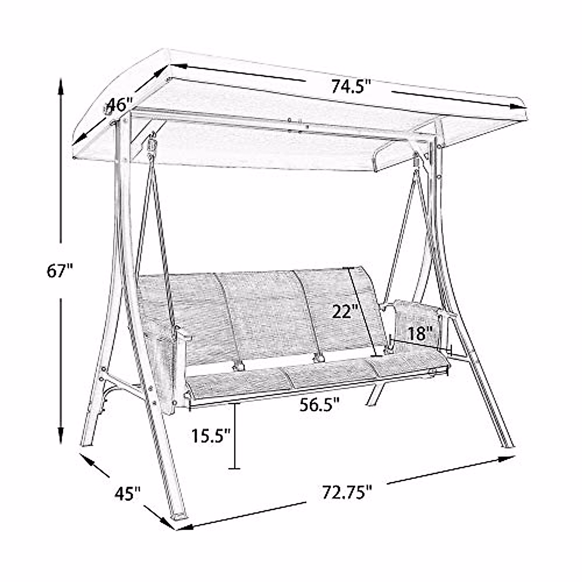Patio 3-Seat Textilene Porch Swing, Outdoor Swing Glider with Stand and Adjustable Polyester Canopy (Brown)