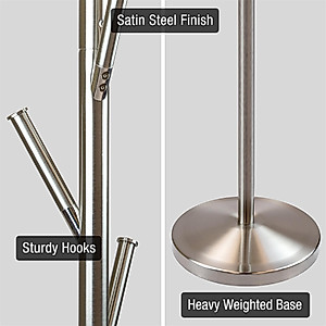 Kira Home Addison 68" Free Standing Metal Coat Rack/Stand, Satin Steel Finish