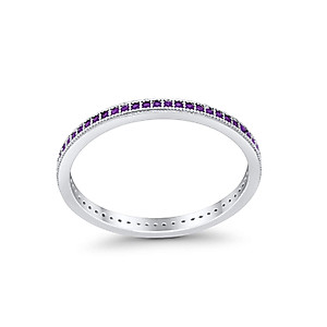 Blue Apple Co. Simulated Amethyst Cubic Zirconia Size-10 Full Eternity Stackable Band Ring Round Simulated Cubic Zirconia 925 Sterling Silver