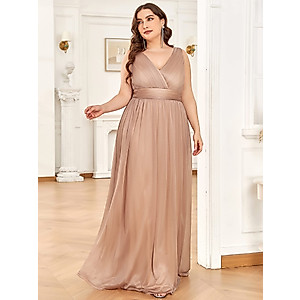 Ever-Pretty Womens Plus Size Ruched Bust Empire Waist Sparkle Stamping V-Neck Mother of The Bride Dress Gold US24