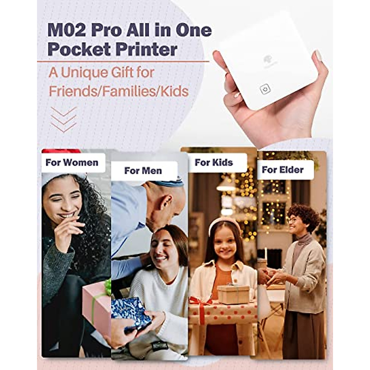 Phomemo 300dpi Pocket Mobile Pocket Printer- M02 Pro Thermal Bluetooth Portabel Mini Photo Printer Compatible with iOS and Android, for Photo Printing, Graffiti,Learning,Work, White