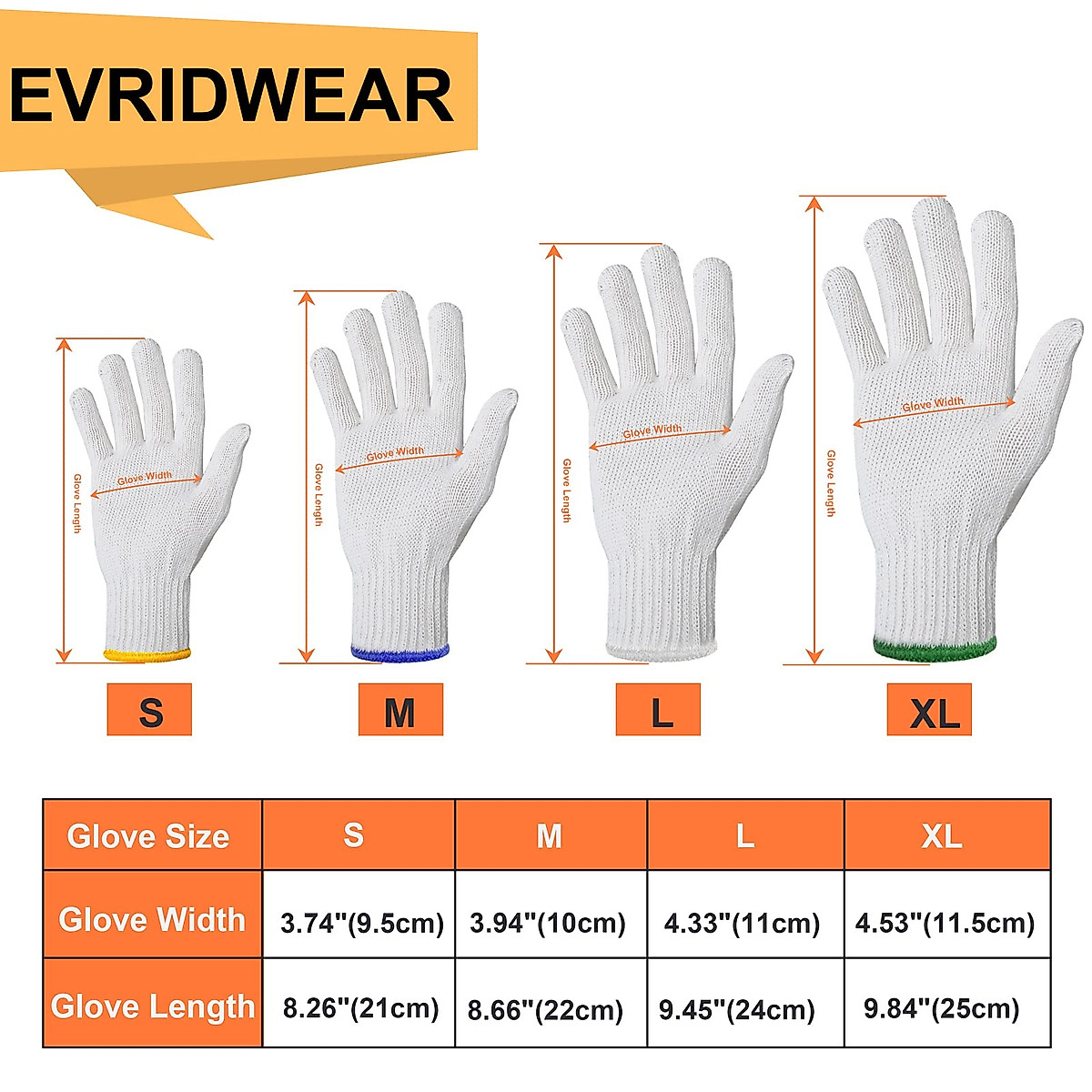 Evridwear Cotton Polyester String Knit Shell Safety Protection Work Gloves for Painter Mechanic Industrial Warehouse Gardening Construction Men & Women 12 Pairs, no Dots, Large Size