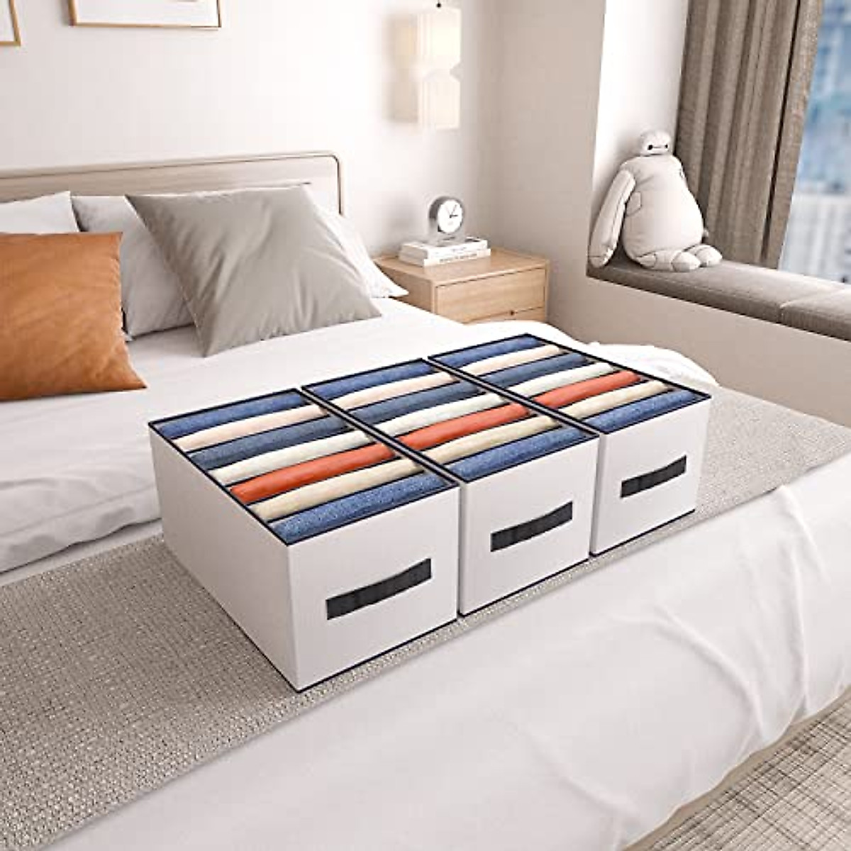 Bosuelife 3 Pack Wardrobe Clothes Organizer, 7 Grids Waterproof Mesh Jeans Drawer Closet Organizers and Storage, Dimension 14-1/4" x 9-1/2"x 8" (Compartment width: 2")