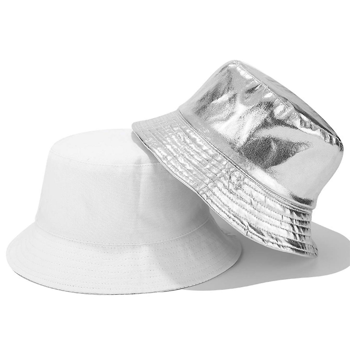 Joylife Metallic Bucket Hat Trendy Fisherman Hats Unisex Reversible Packable Sun Cap, Silver