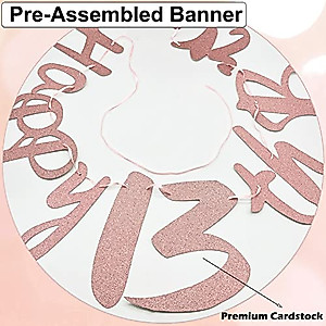 WOJOGO 13th Birthday Decorations for Girls Boys, Rose Gold 13 Birthday Decorations Kit, Teenager Happy 13th Birthday Banner Hanging Swirls Birthday Cake Topper Balloons for Party Supplies