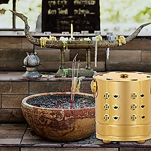 YARNOW 1 Set Metal Incinerator Cage Fire Pit Bucket with Burning Tongs Chinese Fortune Treasure Basin Ash Bucket Joss Paper Bucket with Lid for Yard Garden Golden