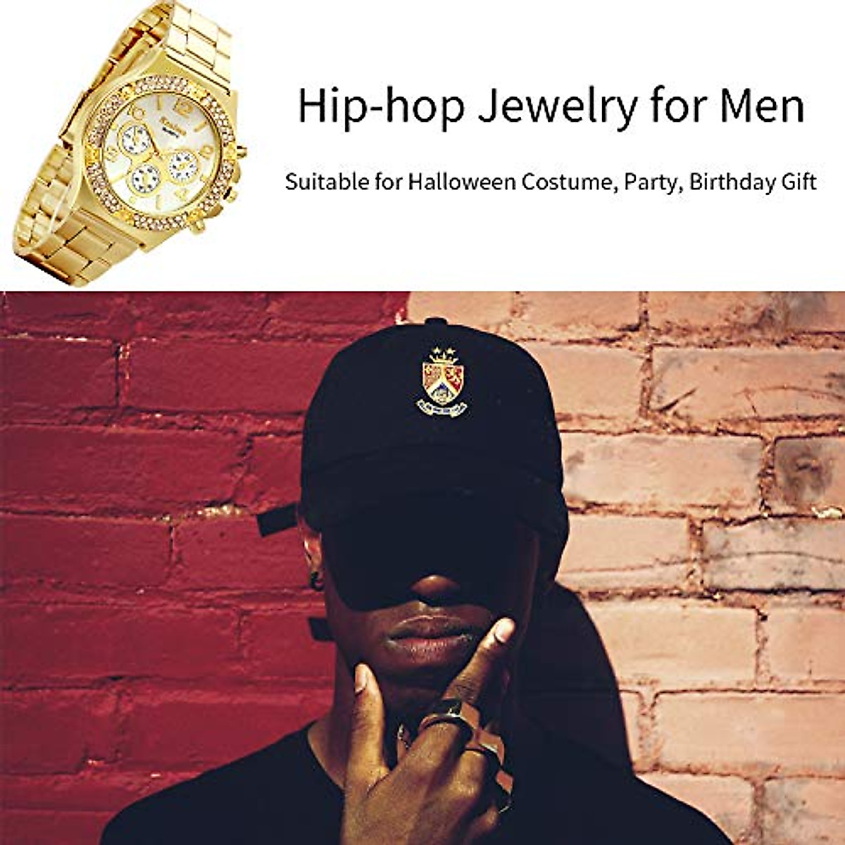 Gold Hip-Hop Watch for Men [Upgraded] Japan Quartz 30M Waterproof Dress Casual Watch for Valentine's Day