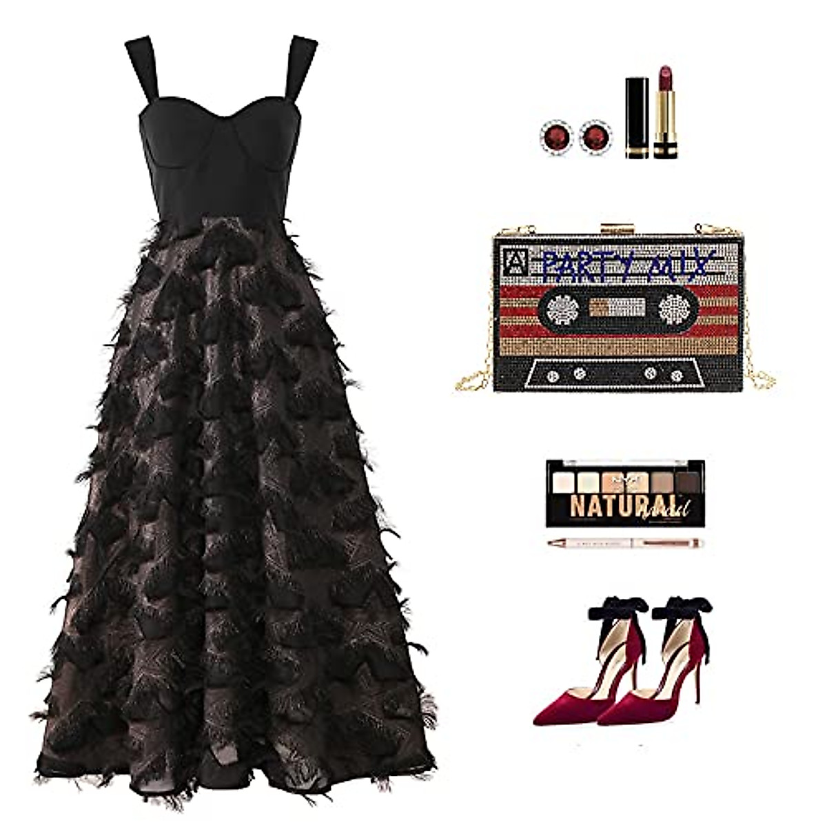 Women Retro Radio Shape Crossbody Bag Vintage Metal Evening Bag Clutch Purse (A-Black)