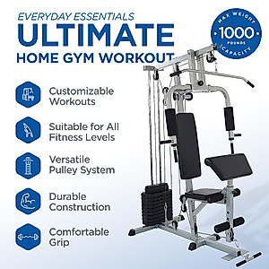 BalanceFrom Multifunctional Home Gym System Workout Station with Leg Extension and Preacher Curl, 122.5LB Weight Stack, Model 980