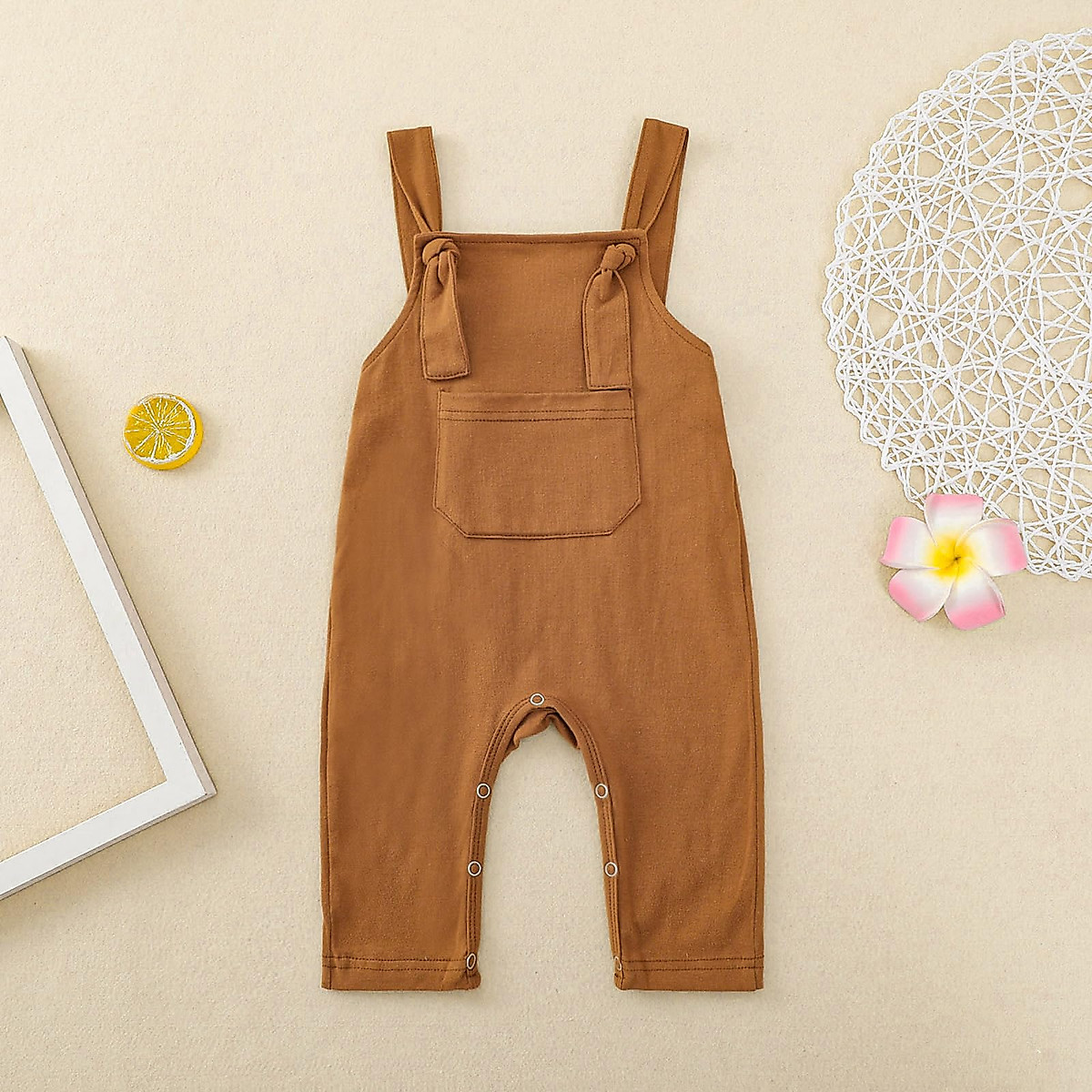 Aruzig Baby Boys Clothes for Gentleman Outfits Infant Boy Girl Suspender Pants Onepiece Jumpsuit Pocket Outfit (Brown, 6-12 Months)