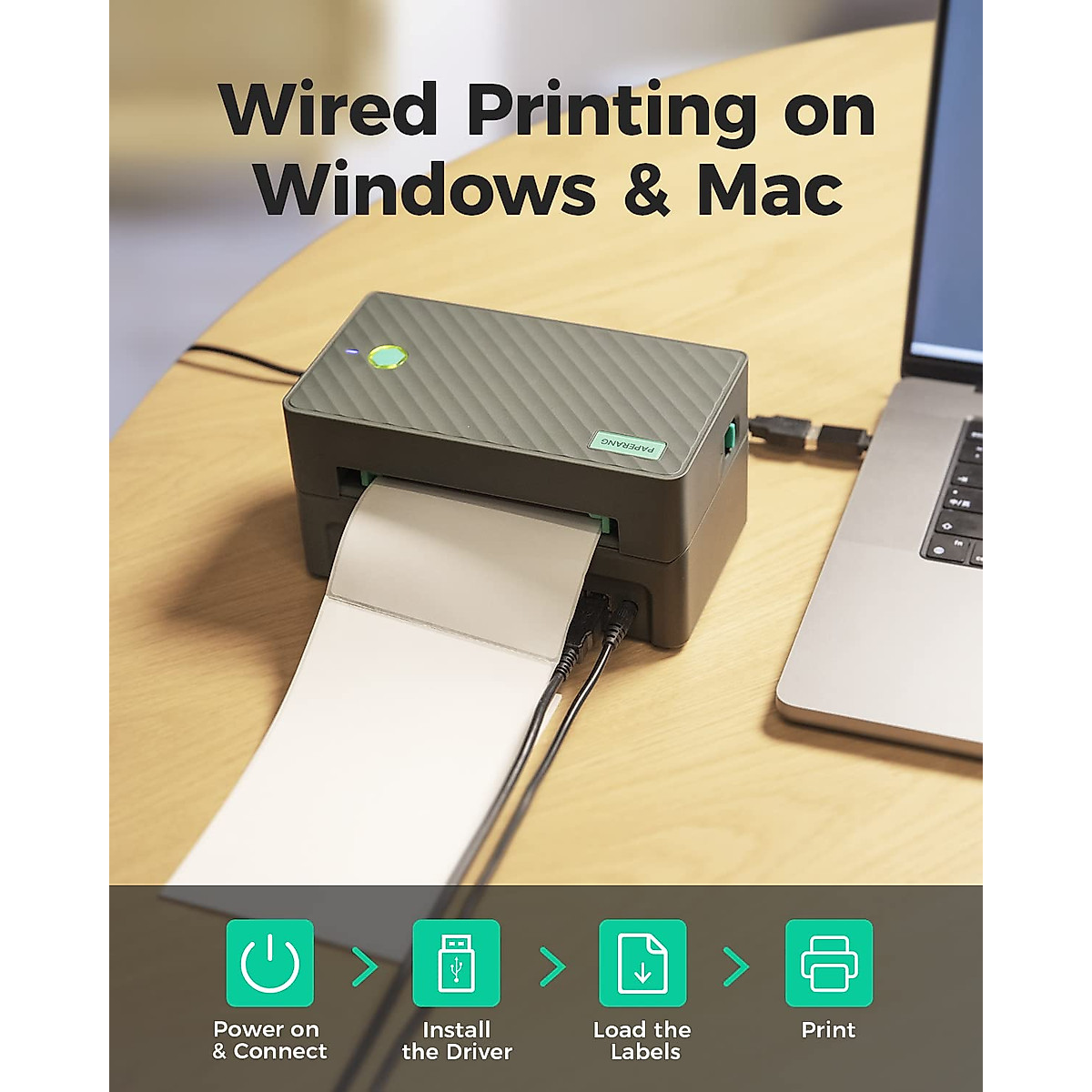 paperang - Bluetooth & USB Thermal Printer for Shipping Label (4 x 6 in), 203 DPI Portable Sticker Maker, Wireless Printing from iOS & Android Phone via App, Connect Mac & Windows OS with USB