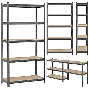 Yaheetech Standing Shelf Units, 5 Tier Storage Shelf, Heavy Duty Shelving, Adjustable Garage Shelves, Utility Rack Shelf Unit, Basement Warehouse Shed, 35.5″L × 16″W × 71"H - Dark Gray